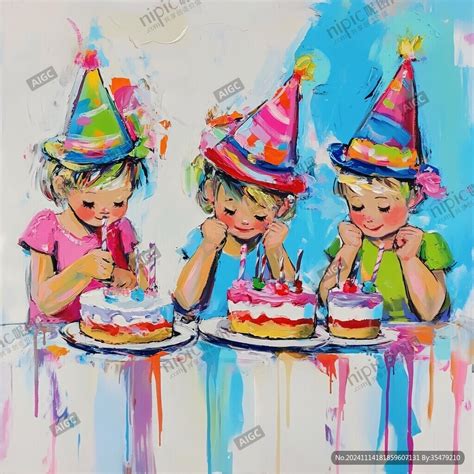 Ai创作图小朋友油画 油画小孩 欢乐题材油画 生日宴手绘 生日装饰画 儿童蛋糕插画 小朋友过生日 少儿油画 儿童厚涂油画肌理 生日拍纸本 欢乐油画 小朋友画油画 儿童欢庆会 儿童生日会 小孩