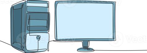 Single Continuous Line Drawing Of Cpu Computer Unit And Screen Monitor For Company Electronic
