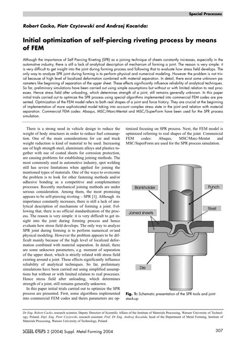 Pdf Initial Optimization Of Self Piercing Riveting Process By Means Of Fem