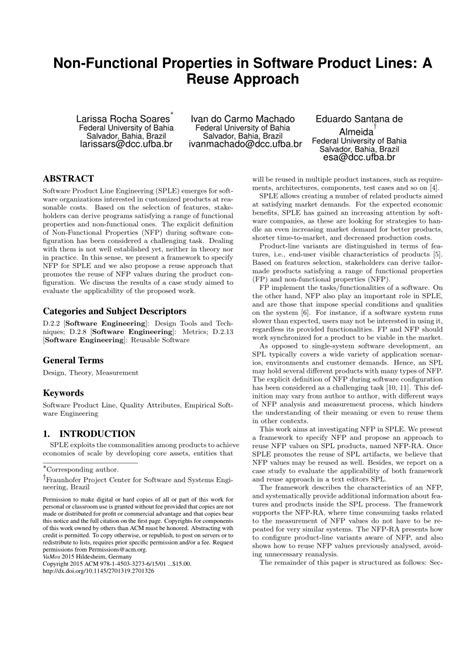 Pdf Non Functional Properties In Software Product Lines A Reuse Approach