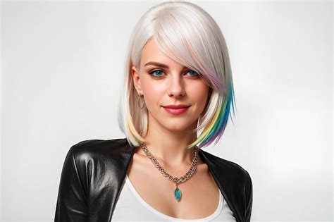 Premium Photo Portrait Of Beautiful Young Woman With Rainbow Hair On
