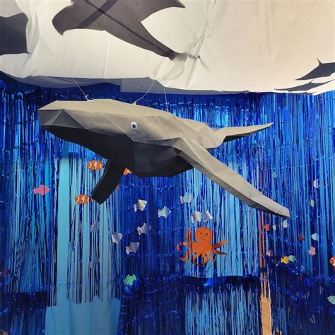 Low Poly Xxl Whale Model Create Your Own 3d Papercraft Whale Origami Whale Blue Whale Wall