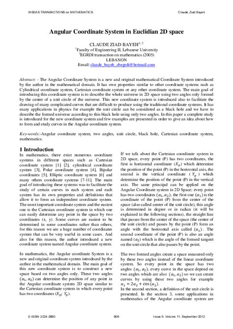 Pdf Angular Coordinate System For 2d Curves In Euclidean Space