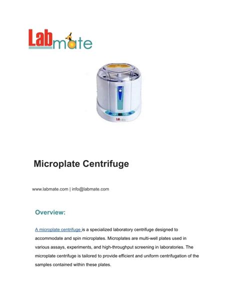 PPT Microplate Centrifuge PowerPoint Presentation Free Download ID