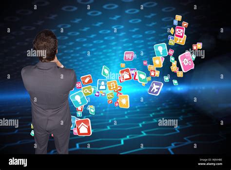 Thinking Businessman Touching Chin Against Hexagon Pattern On Technical Background With Binary