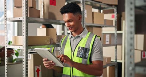 Man Supply Chain And Quality Control With Tablet For Distribution Order Inspection Or