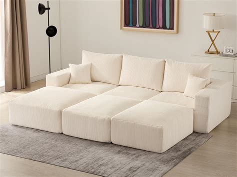 Sectional Cloud Boneless Sofa Bed Couches For Living Room 113 Beige 3 Seater