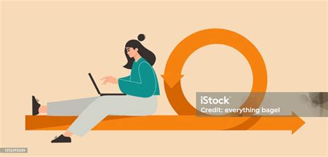 민첩한 소프트웨어 개발 방법론 스크럼 프로세스 개념 노트북에서 일하는 여성 개발자 프로젝트 관리 유연한 제품 개발 주기 반복 회전 기호 애자일 방법론에 대한 스톡 벡터 아트