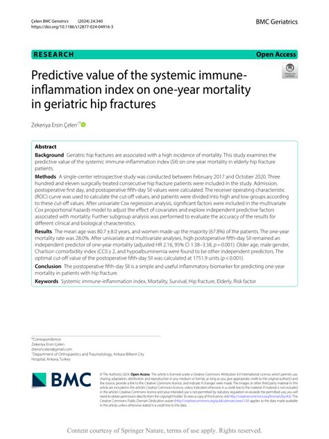 Pdf Predictive Value Of The Systemic Immune Inflammation Index On One