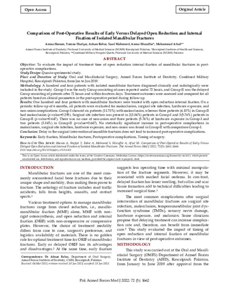 Pdf Comparison Of Post Operative Results Of Early Versus Delayed Open Reduction And Internal