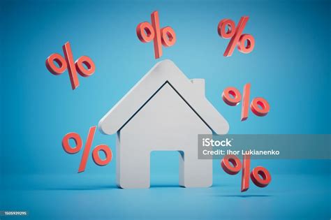 부동산을 살 때의 이자율 집과 파란색 배경에 백분율 아이콘입니다 3d 렌더링 가격에 대한 스톡 사진 및 기타 이미지 가격 개념 개념과 주제 Istock