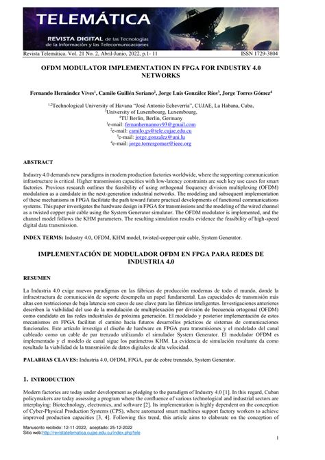 Pdf Ofdm Modulator Implementation In Fpga For Industry 4 0 Networks