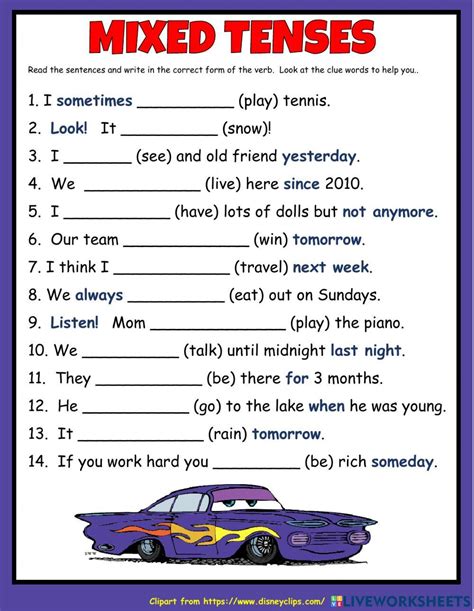 Mixed Tenses Pdf Mixed Tenses Exercises Key Included Esl Worksheet