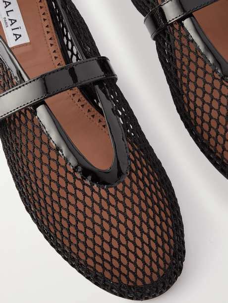 AlaÏa Patent Leather Trimmed Mesh Ballet Flats Net A Porter