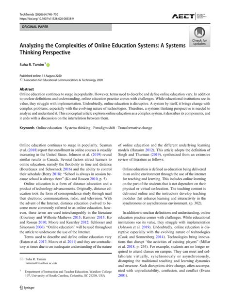Analyzing The Complexities Of Online Education Systems A Systems Thinking Perspective Pdf