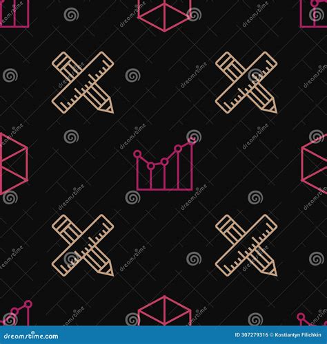 Set Line Geometric Figure Cube Crossed Ruler And Pencil And Graph Schedule Chart Diagram On