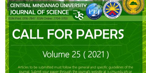 CMU Journal Of Science CALL FOR PAPERS Volume Central Mindanao University