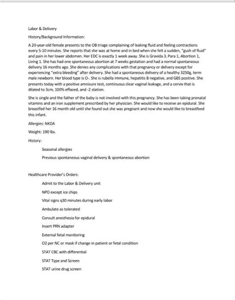 Solved Labor Delivery History Background Information A Chegg Com