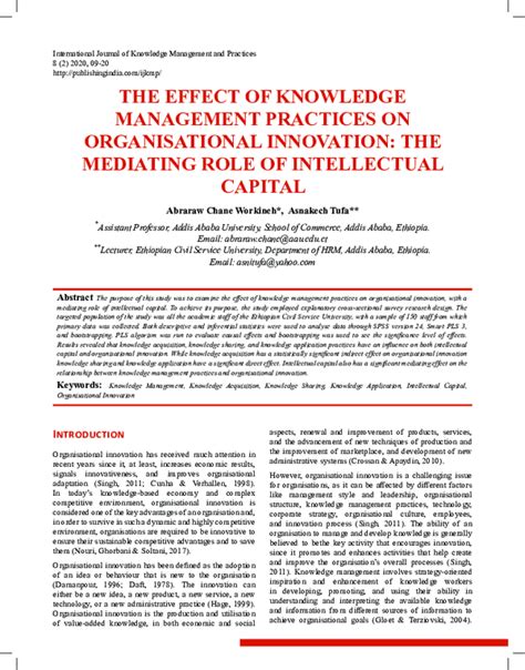 Pdf The Effect Of Knowledge Management Practices On Organisational Innovation The Mediating