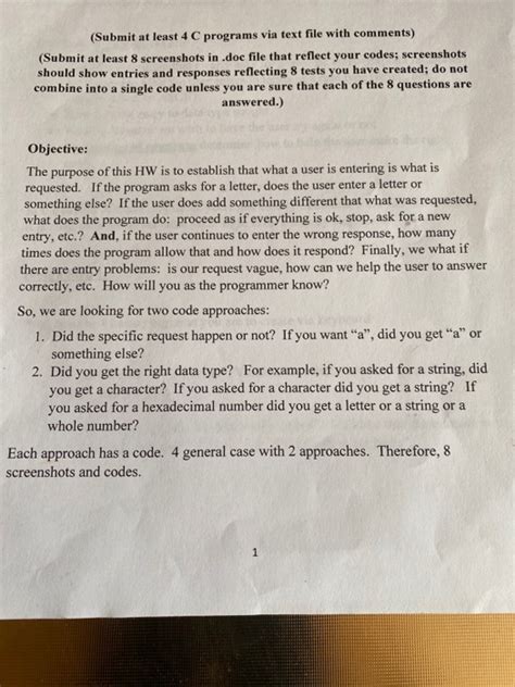 Solved Submit At Least 4 C Programs Via Text File With