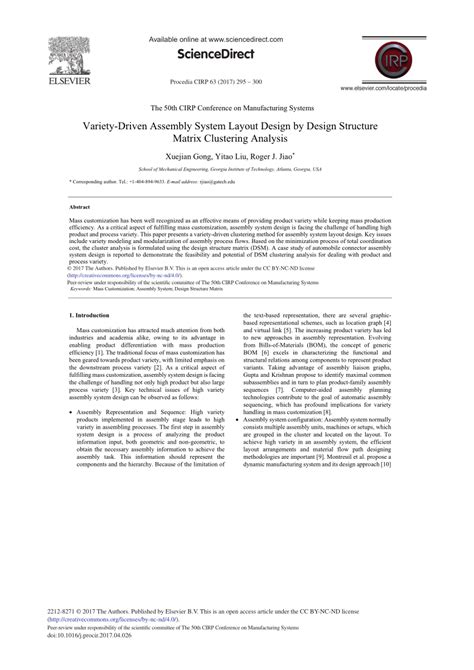Pdf Variety Driven Assembly System Layout Design By Design Structure Matrix Clustering Analysis