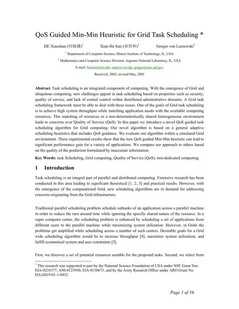 Pdf Qos Guided Min Min Heuristic For Grid Task Scheduling