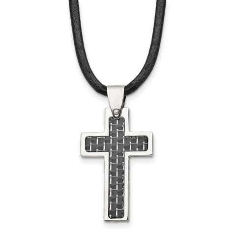 Chisel Stainless Steel Carbon Fiber Cross Pendant Necklace 18 Inches