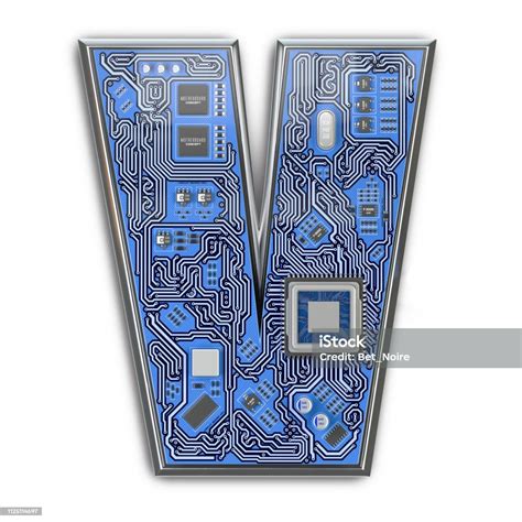 회로 기판의 형태로 편지 V입니다 흰색 절연 디지털 하이테크 편지입니다 디지털 생성 이미지에 대한 스톡 사진 및 기타 이미지 디지털 생성 이미지 알파벳 V 3차원