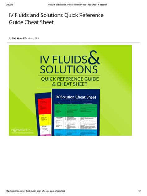 Iv Fluids Quick Reference Guide Pdf Saline Medicine Intravenous