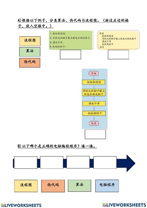 电脑编程：算法、伪代码与流程图 Online Exercise For Live Worksheets
