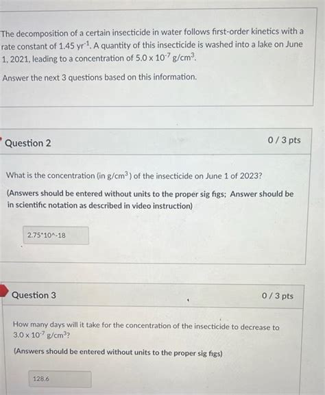 Solved The Decomposition Of A Certain Insecticide In Water