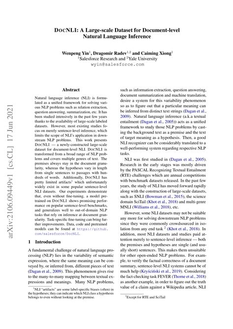 Pdf Docnli A Large Scale Dataset For Document Level Natural Language