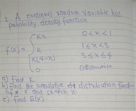 Solved A Continous Random Variable Has Probability Chegg