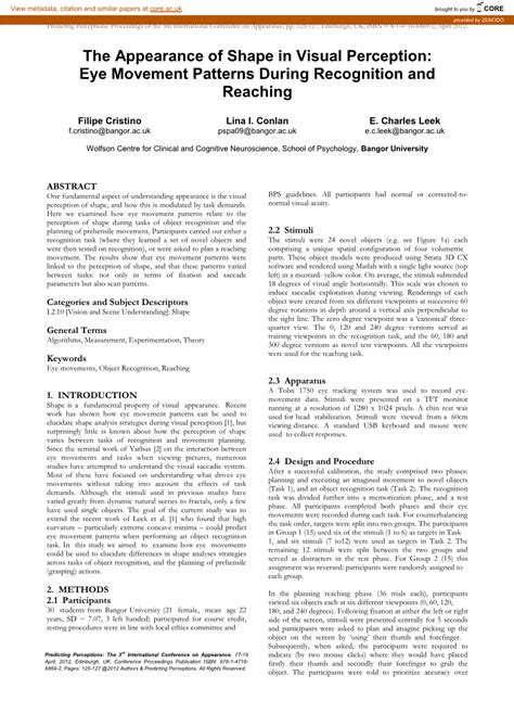 The Appearance Of Shape In Visual Perception Eye Movement Patterns During Recognition And