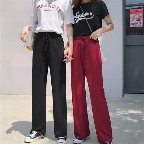 새로운 고품질 실크 넓은 다리 바지 여성용 느슨한 바지 스트레이트 걸레질 시원한 드레이프 바지 여름 팬티 And 카프리스 Aliexpress