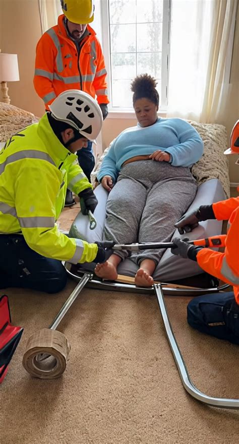 A Woman Is Trapped Within A Collapsed Bed The Mattress Has Sunken