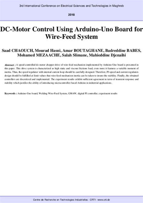 pdf dc motor control using arduino uno board for wire feed system