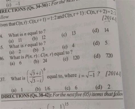 Given That C N R C N R 1 1 2 And C N R 1 C N R 2 2 3 What Is N