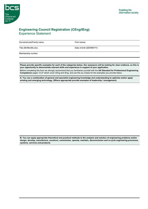 Engineering Council Registration Cengieng Experience Statement