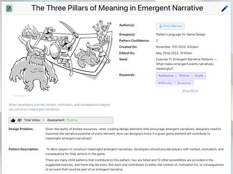 Updated Game Design Patterns Template By Chris Barney Perspectives In Game Design