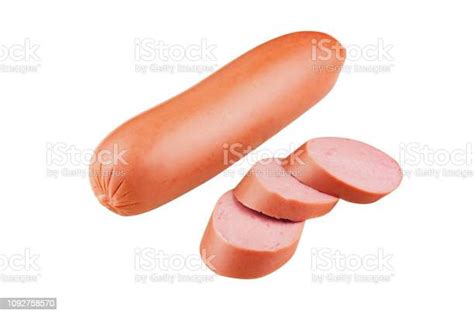 1 전체와 맛 있는 소시지 그림자 없이 흰색 배경에 고립의 세 조각 가공육에 대한 스톡 사진 및 기타 이미지 가공육 갈색 개체 그룹 Istock
