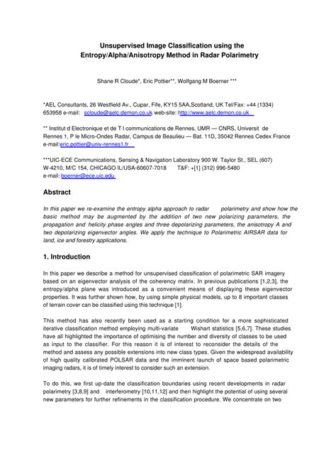 Pdf Unsupervised Image Classification Using The Entropyalpha