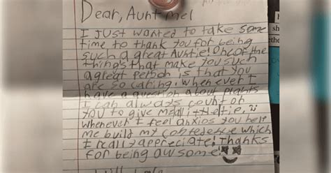 Nephew Writes An Adorable Letter Thanking His Aunt For Being There For