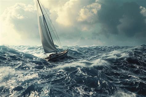 Premium Photo Sailing Boat Navigating Through Choppy Waters Duri