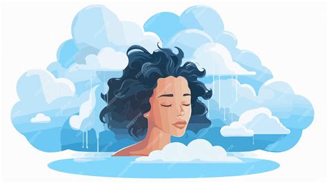 구름 속의 큰 머리를 꿈꾸는 2d 평평한 만화 터 일러스트레이션 프리미엄 Ai 생성 벡터