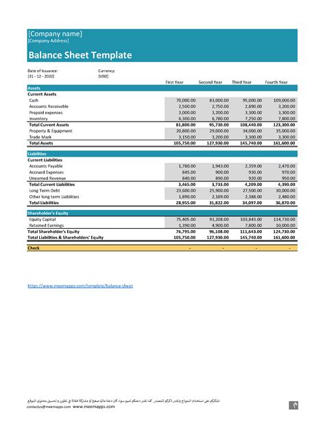 نموذج الميزانية العمومية ميم للأعمال