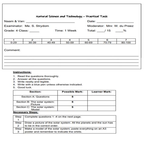 Natural Science And Technology Grade Term Practical Task Word Teacha