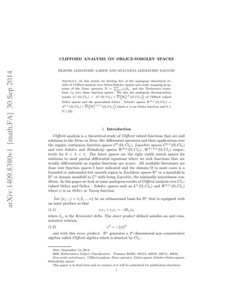 Pdf Clifford Analysis On Orlicz Sobolev Spaces
