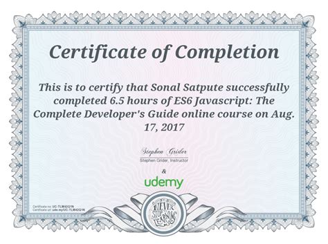sonal satpute on linkedin completion certificate for es6 javascript the complete developer s guide