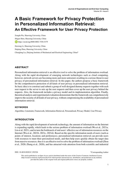 Pdf A Basic Framework For Privacy Protection In Personalized Information Retrieval An